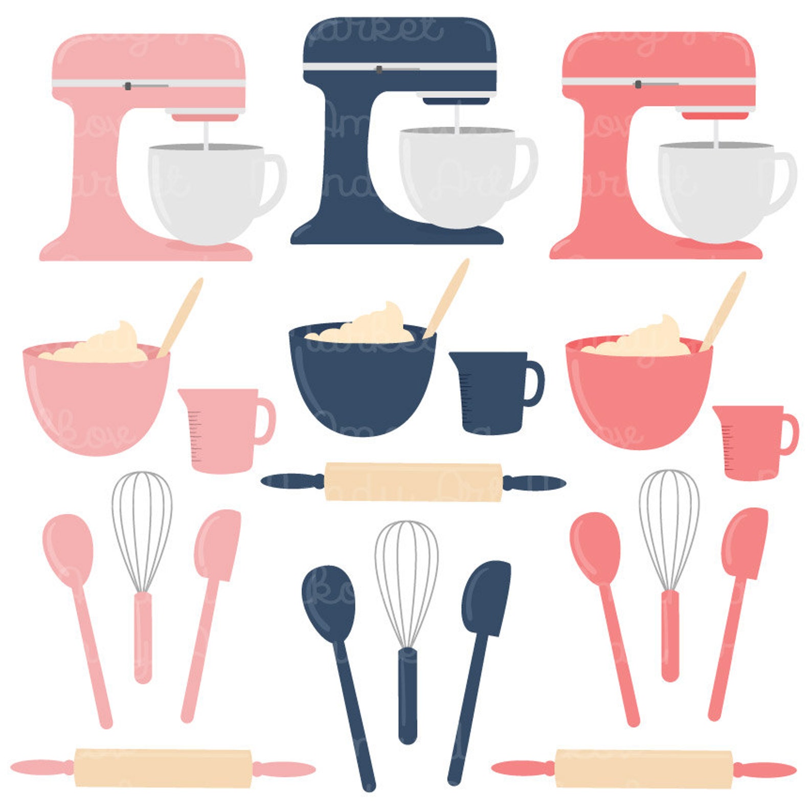 Professional Baking Clipart & Vectors in Navy and Blush - Etsy