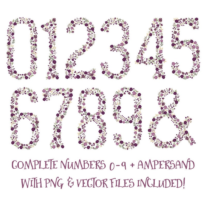 Premium Floral Numbers Clipart & Vectors in Plum Plum Flower | Etsy