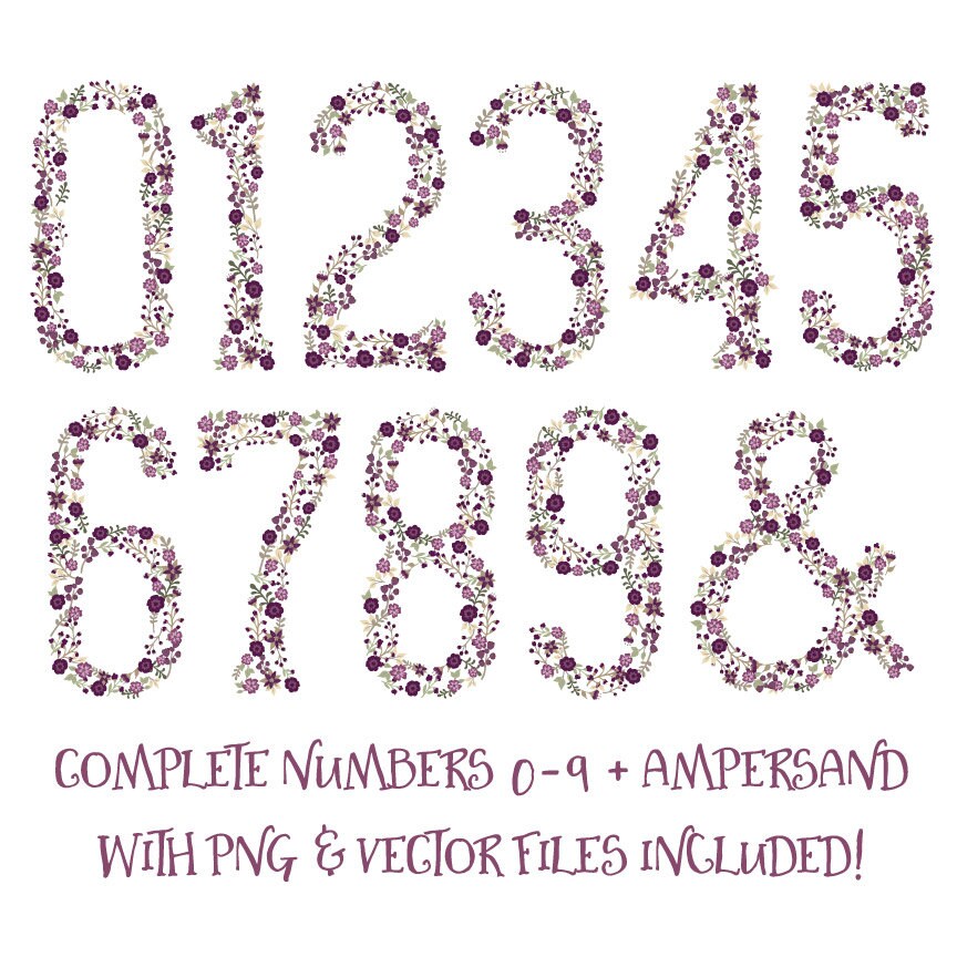 Premium Floral Numbers Clipart & Vectors in Plum Plum Flower - Etsy