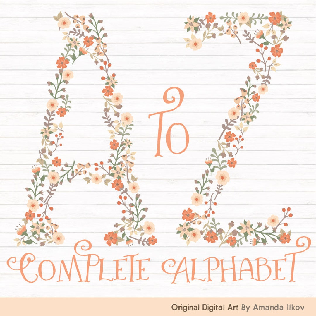 Professional Floral Alphabet Clipart & Vectors - Peach Floral Monogram ...