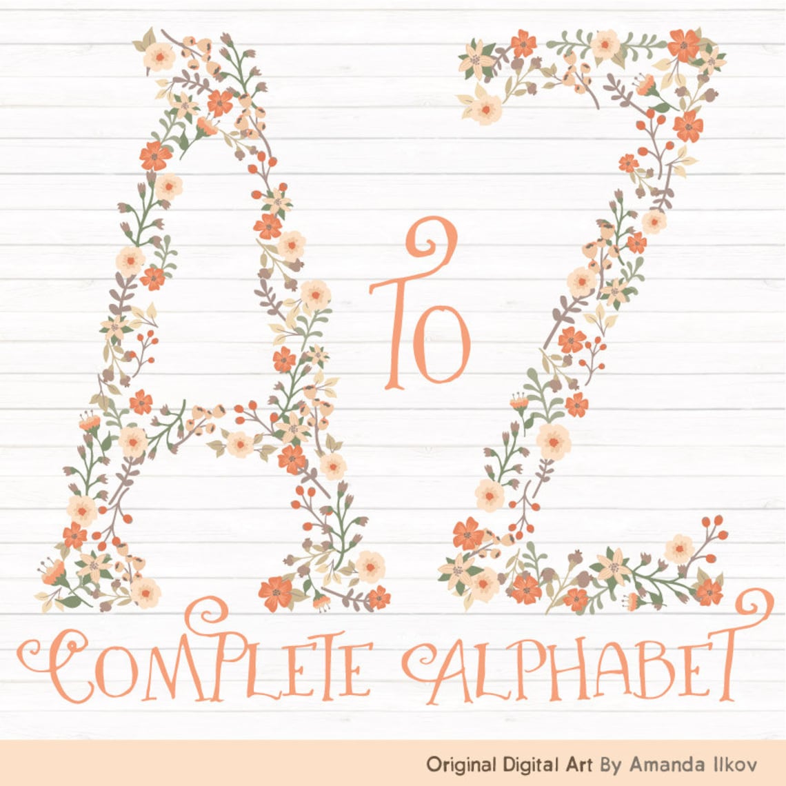 Professional Floral Alphabet Clipart & Vectors - Peach Floral Monogram ...
