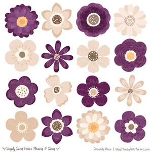 Cute Flowers Clipart in Plum - Plum Vector Flowers, Plum Clipart ...