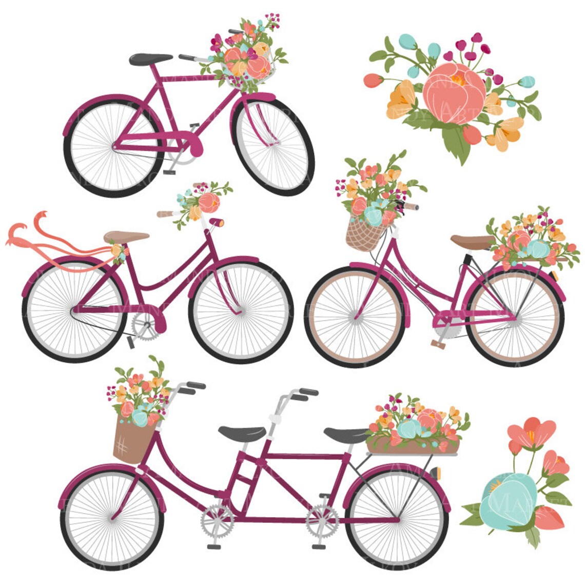 Emma Floral Bicycle Clipart & Vectors in Bohemian - Bohemian Bicycles ...