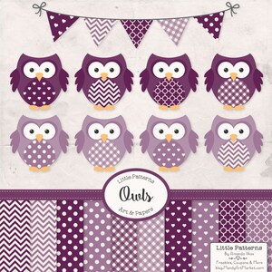 Premium Owl Clipart Vectors & Digital Papers in Plum Plum - Etsy