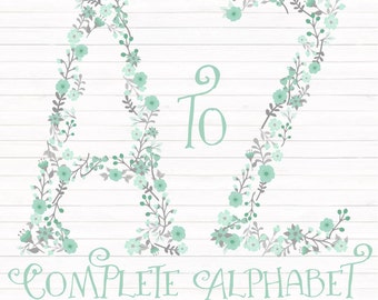 Professional Floral Alphabet Clipart & Vectors - Soft Blue Floral ...