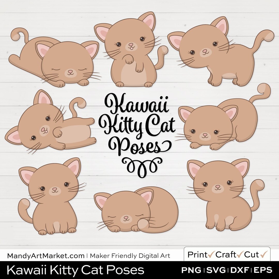 Professional Cute Cat Clipart in Tan PNG & EPS Vector Formats Includes ...