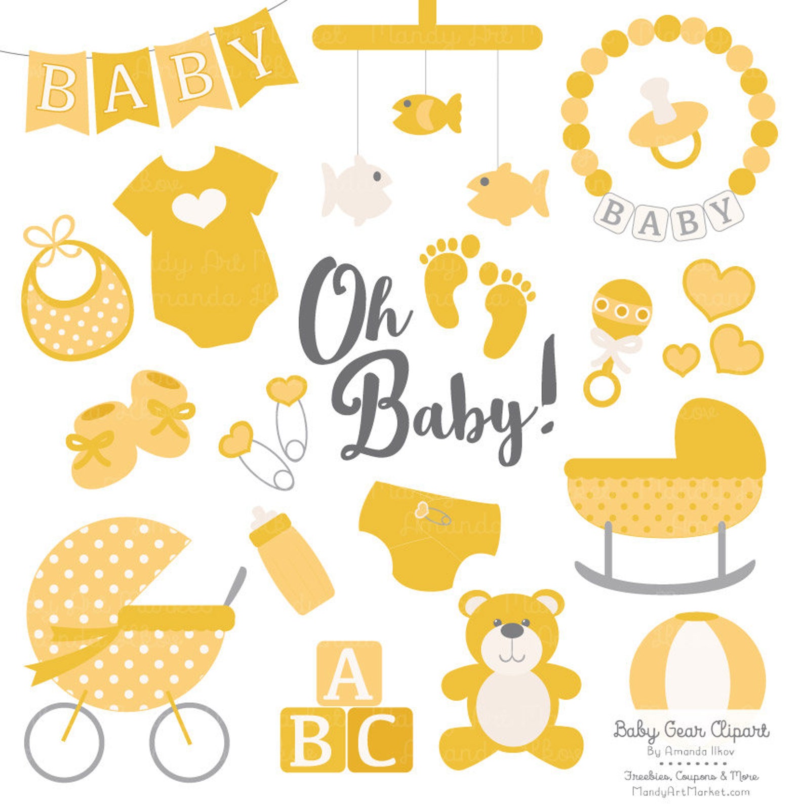 Premium Oh Baby Clipart & Vectors Set in Sunshine - Sunshine Yellow ...