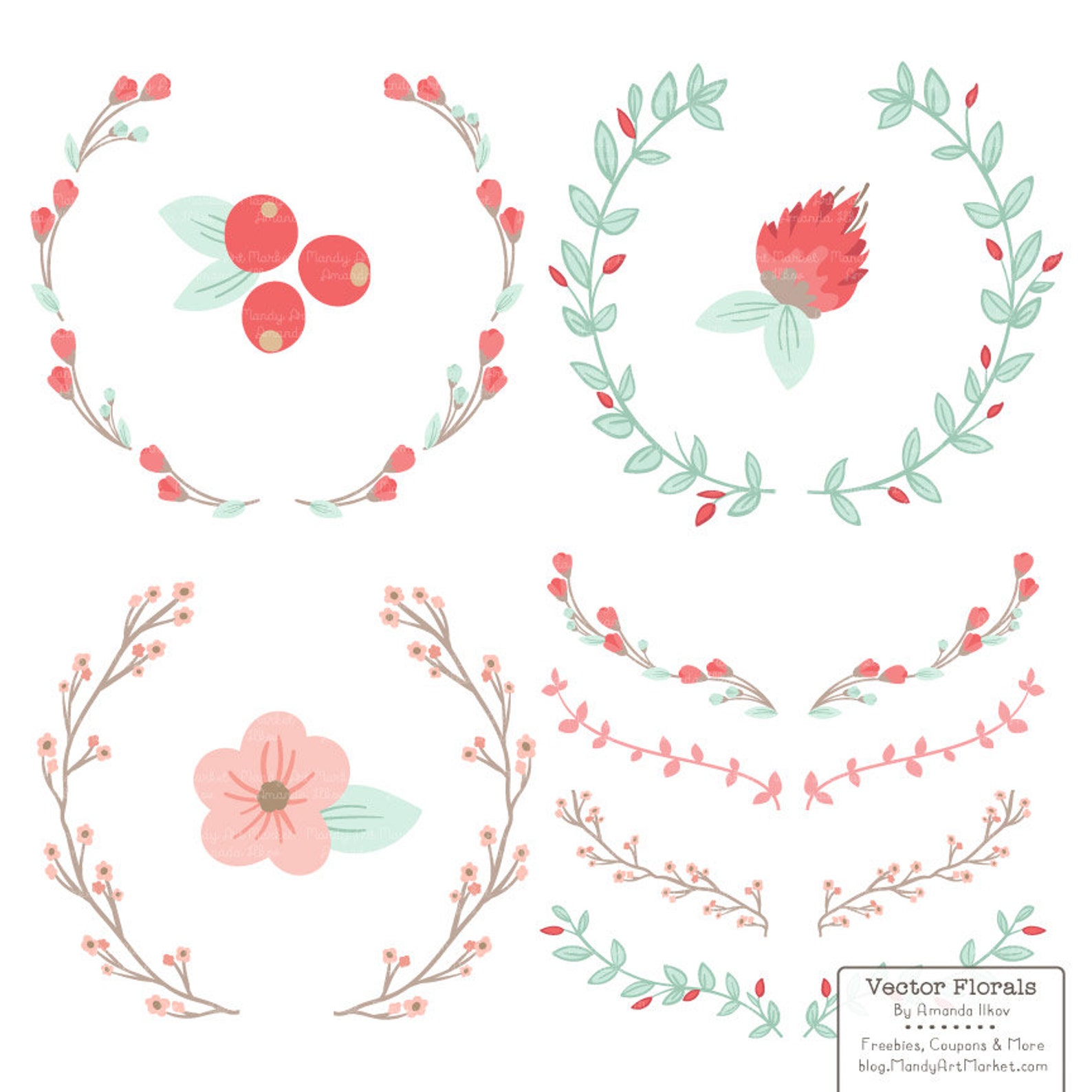 Premium Floral Wreaths & Laurels in Mint and Coral - Mint and Coral ...