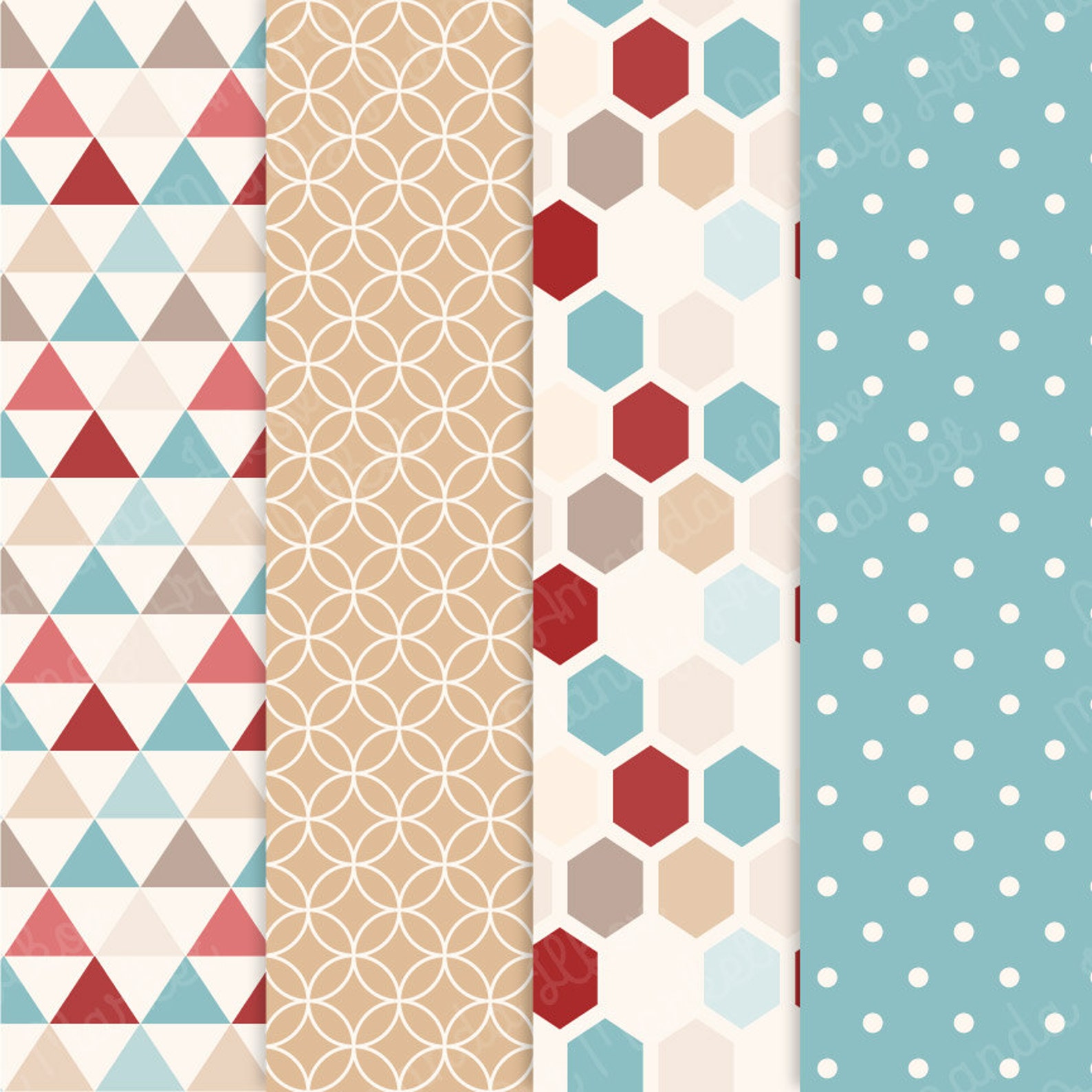 Professional Geometric Digital Papers & Vectors in Red Robin | Etsy