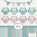 Premium Owl Clipart, Vectors & Digital Papers in Vintage Blue Vintage ...