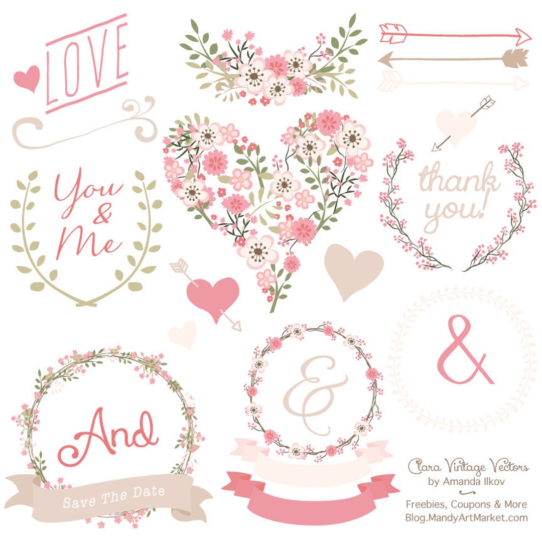 Premium Floral Clip Art & Vectors - Soft Pink Wedding Clip Art, Wedding ...