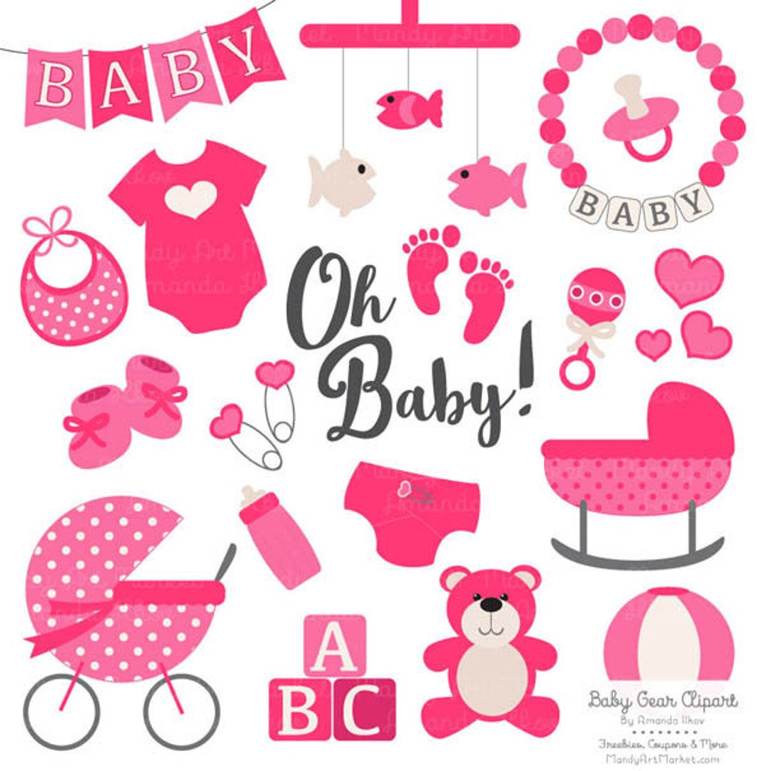 Premium Oh Baby Clipart & Vectors Set in Hot Pink - Hot Pink Pink Baby ...