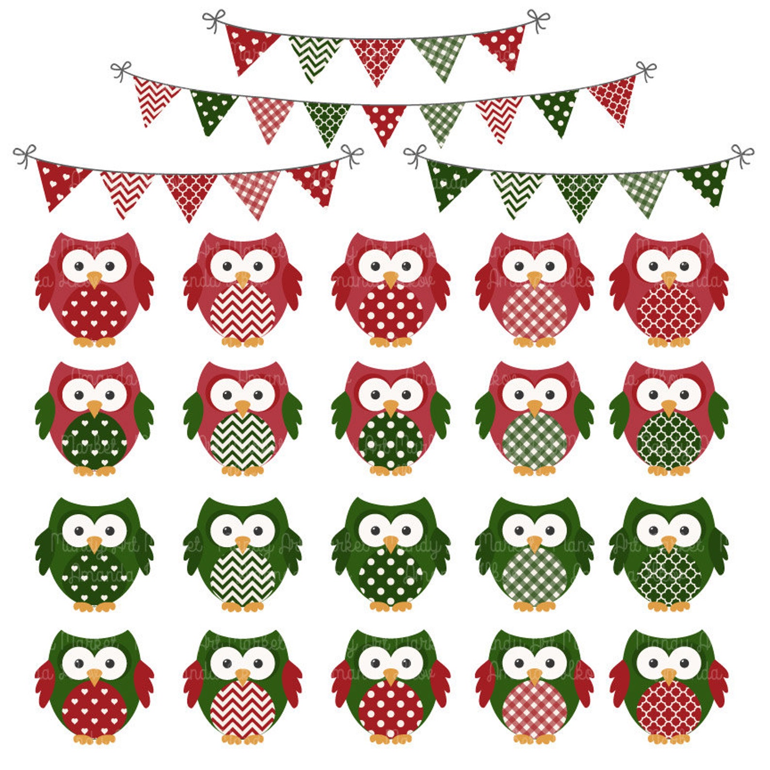 Premium Owl Clipart, Vectors & Digital Papers in Christmas - Christmas ...