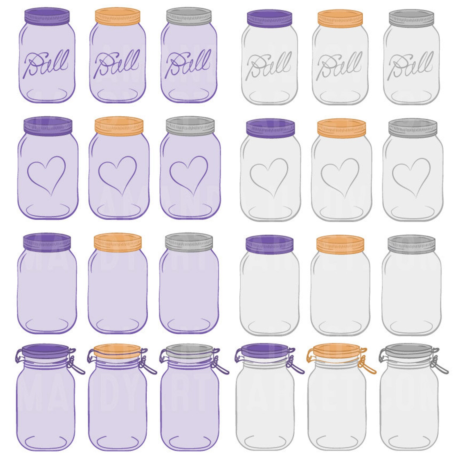 Professional Mason Jar Clipart in Purple Mason Jar Clipart - Etsy
