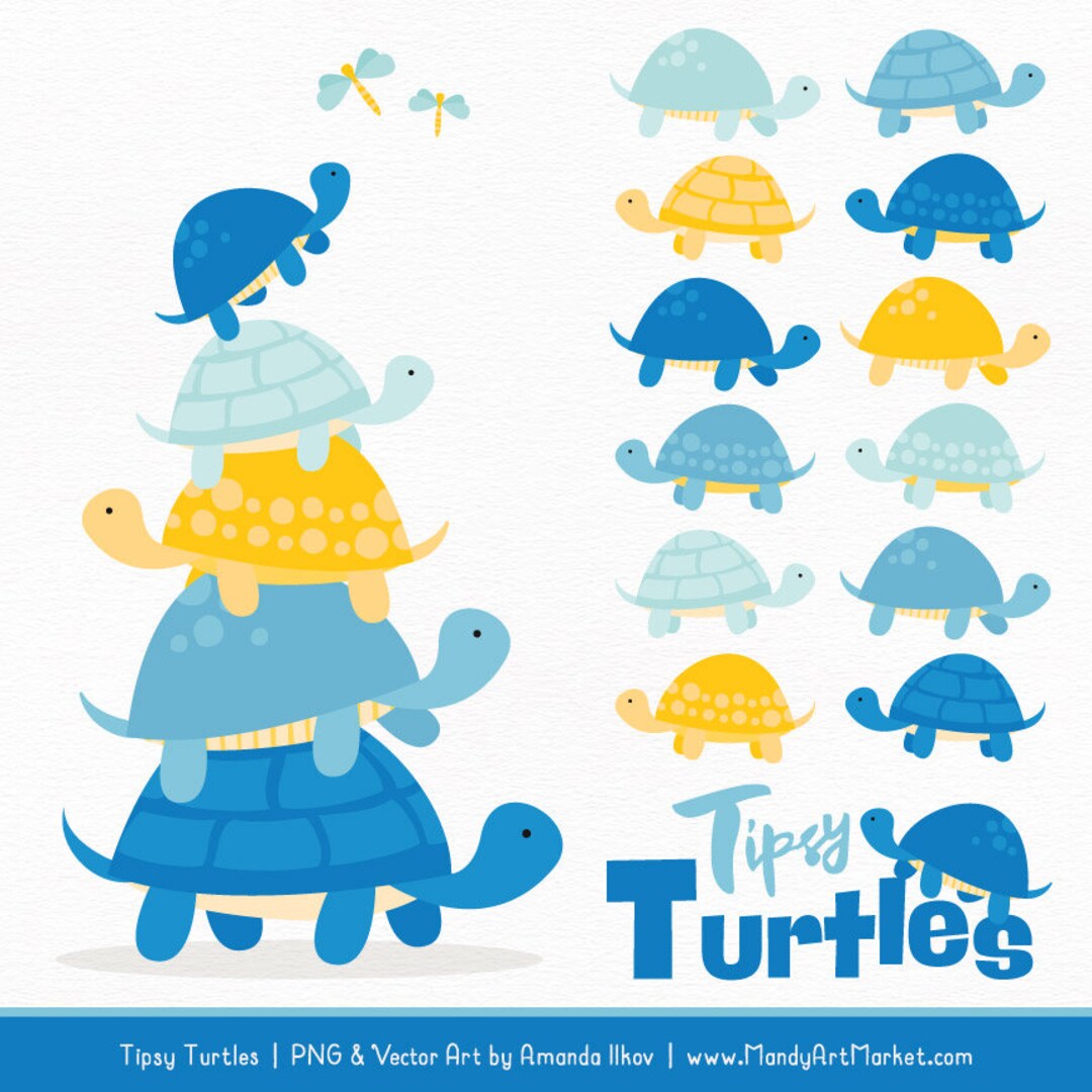 Professional Turtle Stack Clipart in Blue & Yellow - Turtle Clipart ...