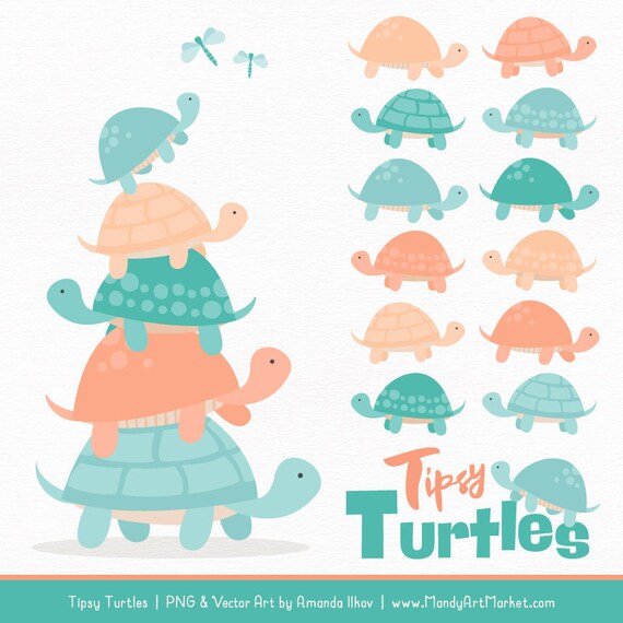 Professional Turtle Stack Clipart in Aqua & Peach Turtle | Etsy