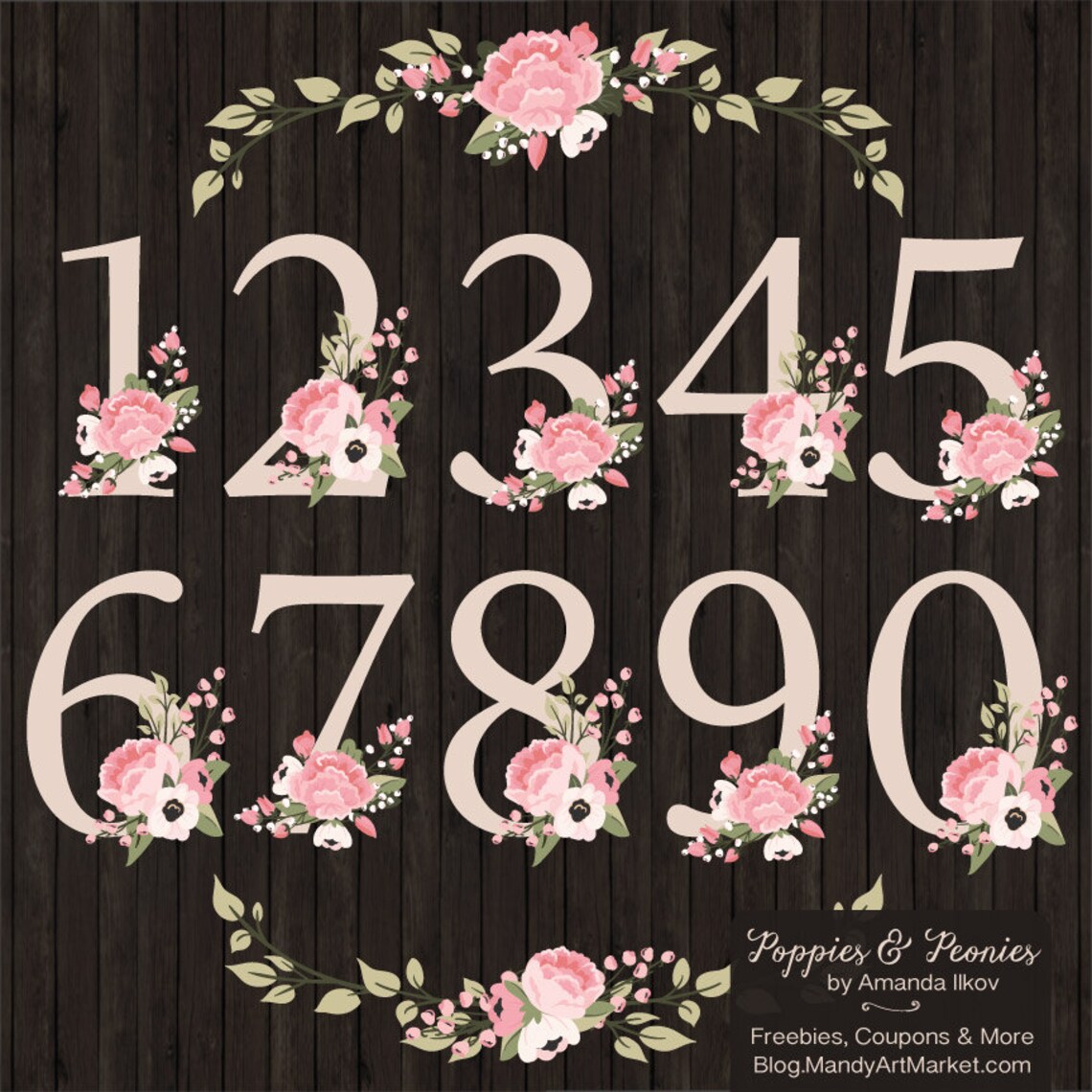 Premium Floral Numbers Clipart & Vectors Soft Pink Flower - Etsy