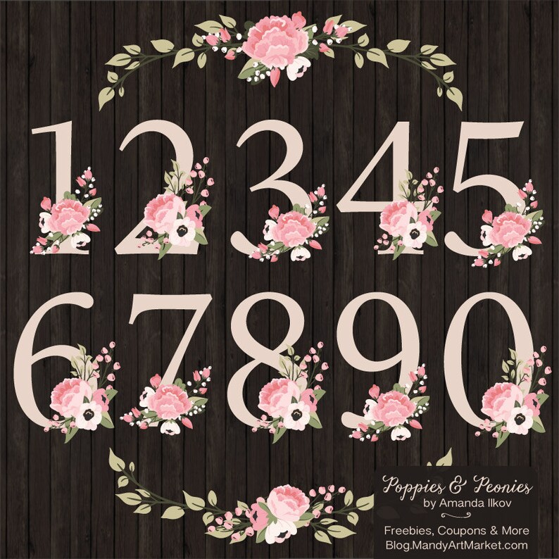 Premium Floral Numbers Clipart & Vectors Soft Pink Flower | Etsy