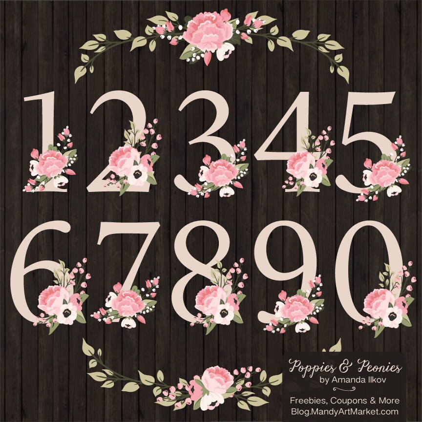 Premium Floral Numbers Clipart & Vectors Soft Pink Flower | Etsy