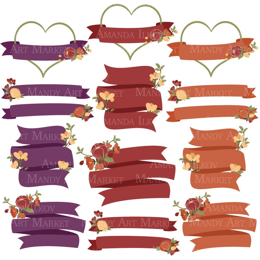 Emma Floral Heart Clipart & Vectors in Autumn - Orange Flowers, Peach ...