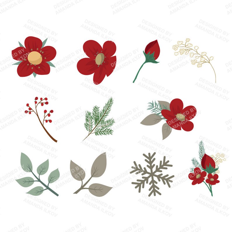 Premium Large Rustic Pine Floral Clip Art & Vectors Christmas - Etsy