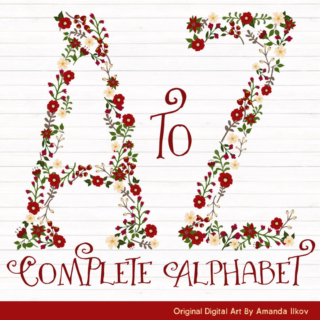 Professional Floral Alphabet Clipart & Vectors - Christmas Floral ...