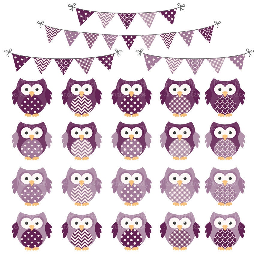 Premium Owl Clipart, Vectors & Digital Papers in Plum - Plum Owl Clip ...