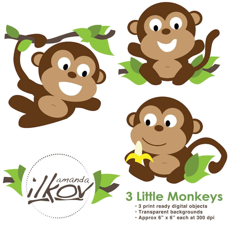 Premium Monkey Clipart for Digital Scrapbooking, Crafting, Invitations ...