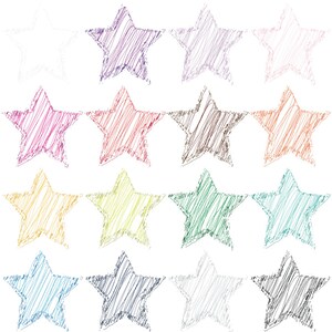 Digital Clipart Stars: Set of 16 Rainbow Coloured Scribble Stars Clip ...