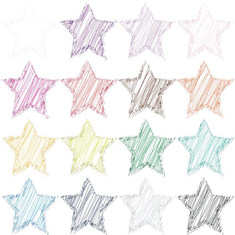 Digital Clipart Stars: Set of 16 Rainbow Coloured Scribble - Etsy