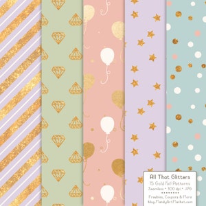 Celebrate Gold Foil Digital Papers in Grandmas Garden - Party Patterns ...