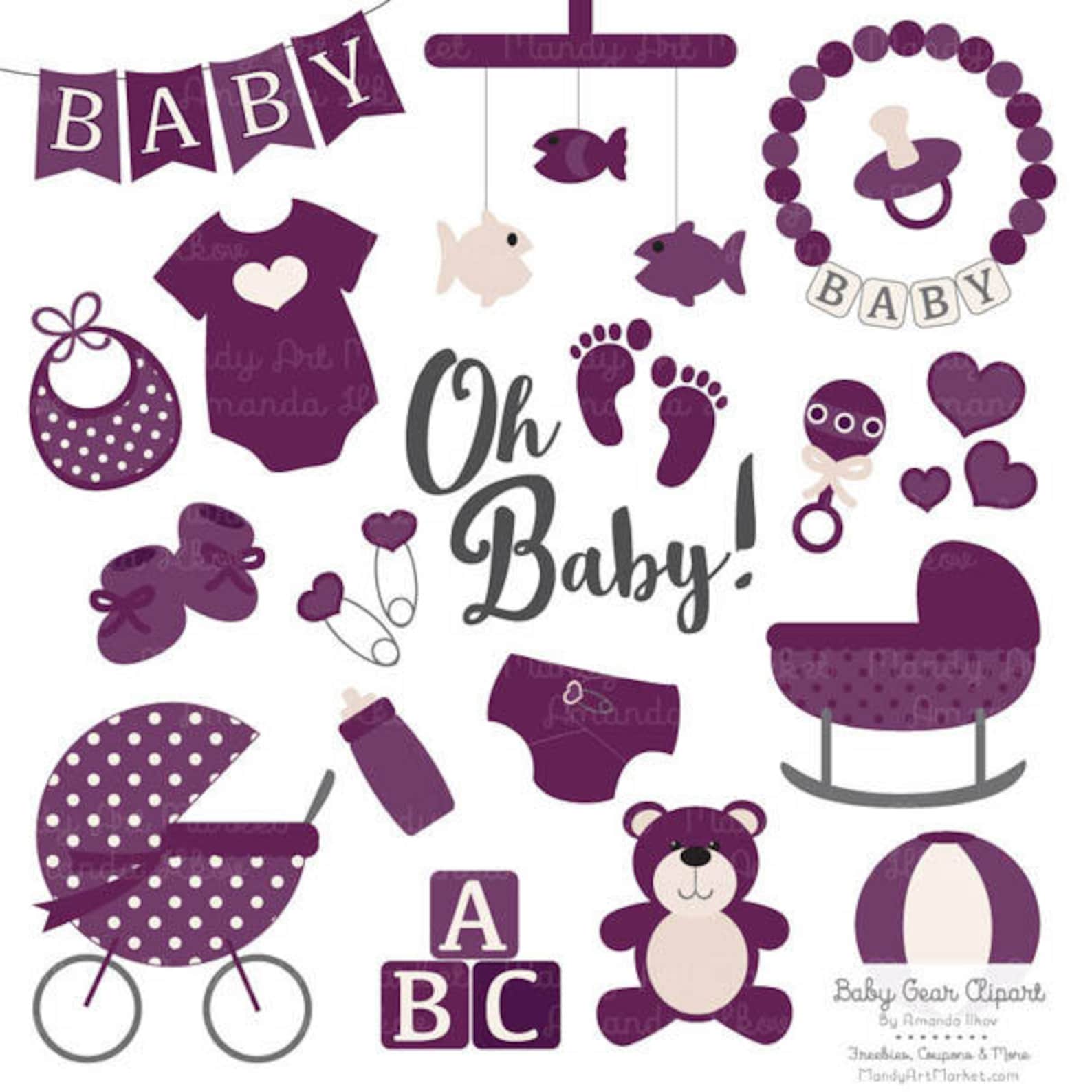 Premium Oh Baby Clipart & Vectors Set in Plum - Plum Purple Baby ...