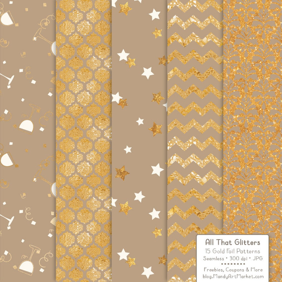 Celebrate Gold Foil Digital Papers in Champagne - Party Patterns, Party ...