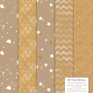 Celebrate Gold Foil Digital Papers in Champagne - Party Patterns, Party ...