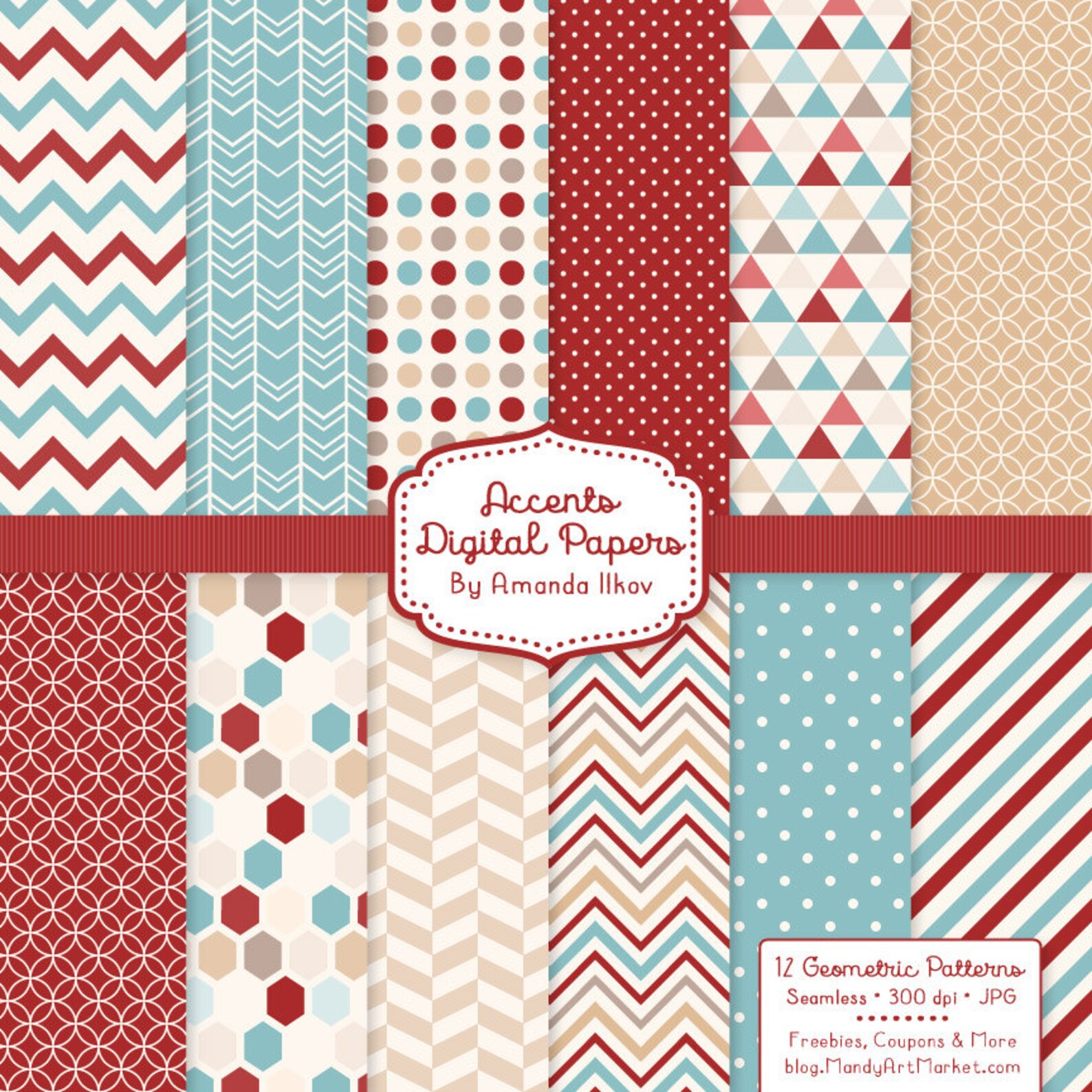 Professional Geometric Digital Papers & Vectors in Red Robin - Etsy