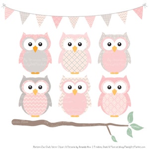 Patterned Soft Pink Owls Clipart and Digital Papers - Soft Pink Owl ...