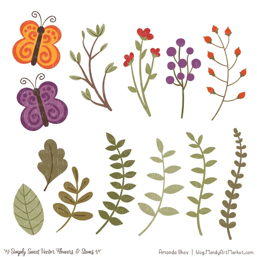 Cute Flowers Clipart in Autumn - Autumn Vector Flowers, Autumn Clipart ...