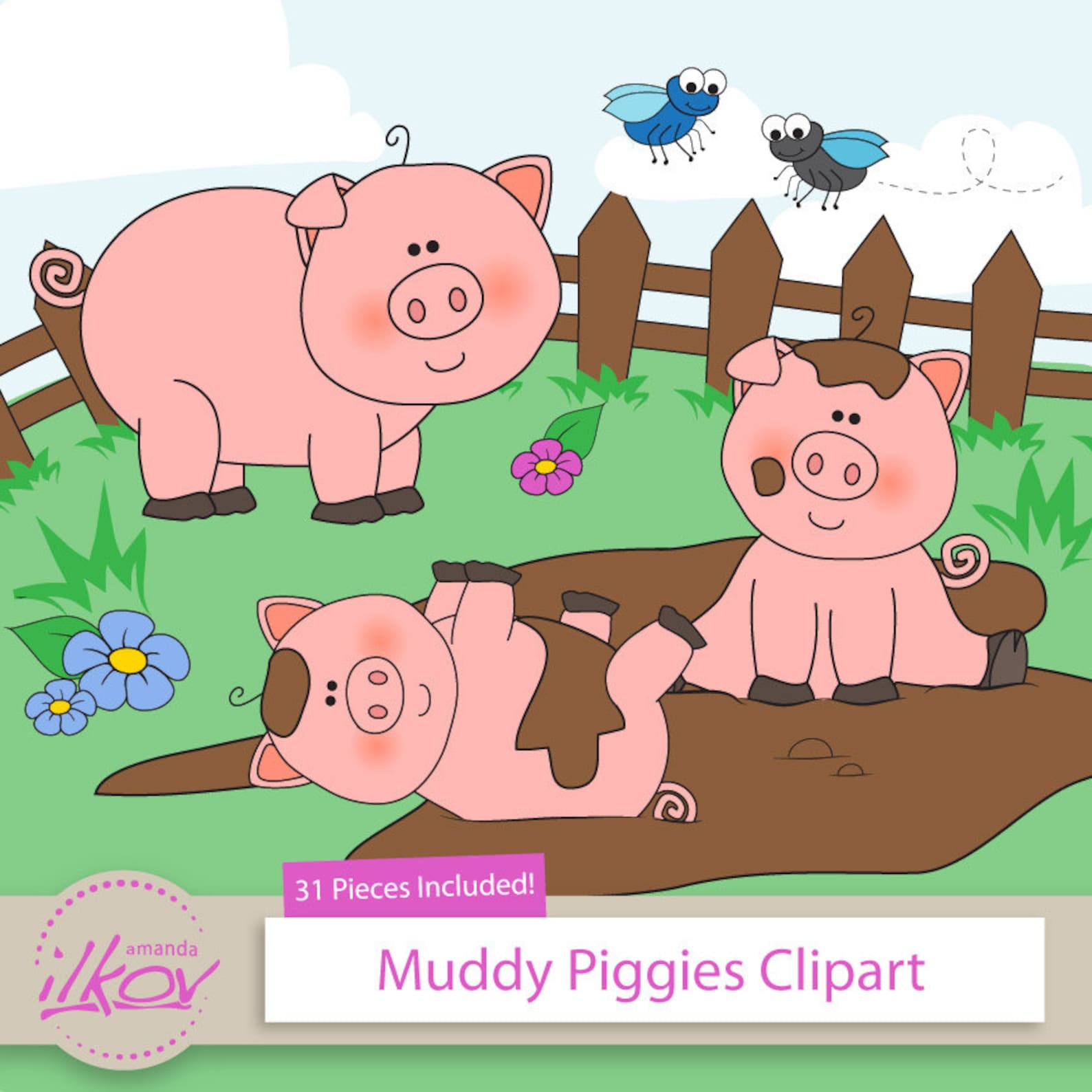 Premium 31pc Pigs in Mud Clipart for Digital Scraps Crafts | Etsy