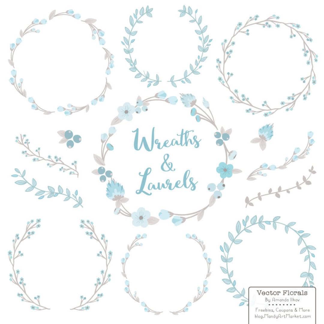 Floral Wreaths & Laurels in Soft Blue Soft Blue Flower Wreath, Soft ...
