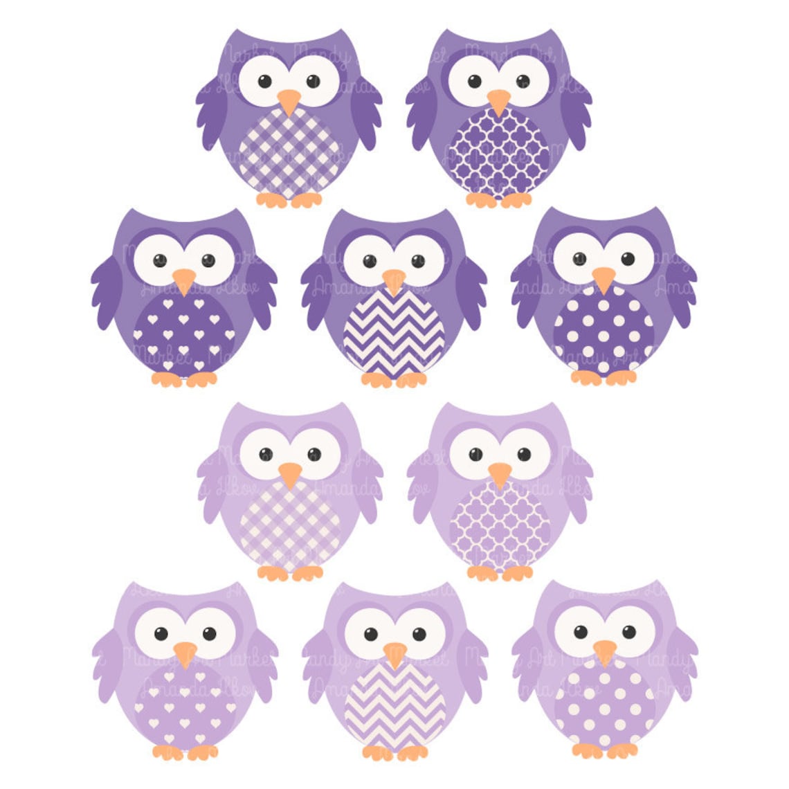 Premium Owl Clipart Vectors & Digital Papers in Purple | Etsy