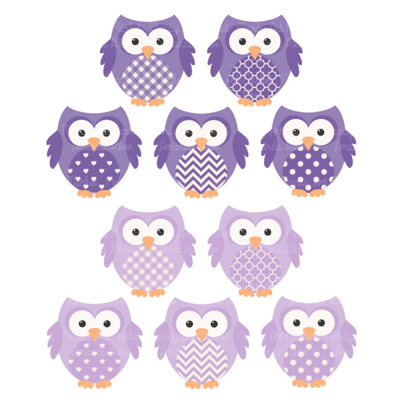 Premium Owl Clipart, Vectors & Digital Papers in Purple - Purple Owl ...