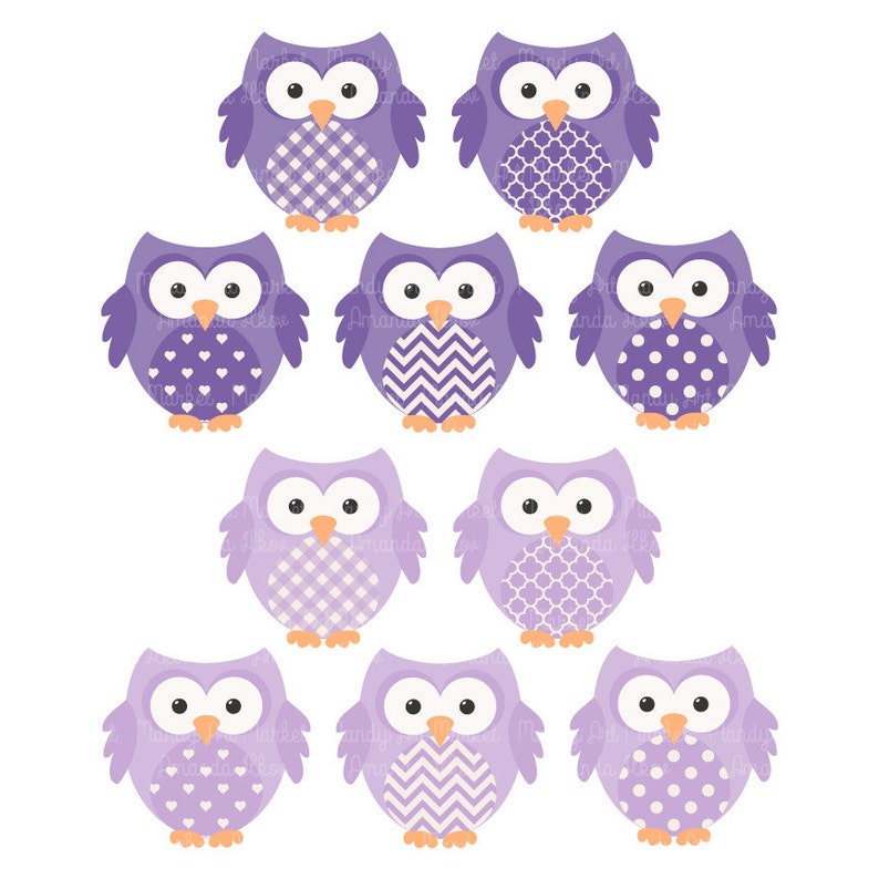 Premium Owl Clipart Vectors & Digital Papers in Purple | Etsy