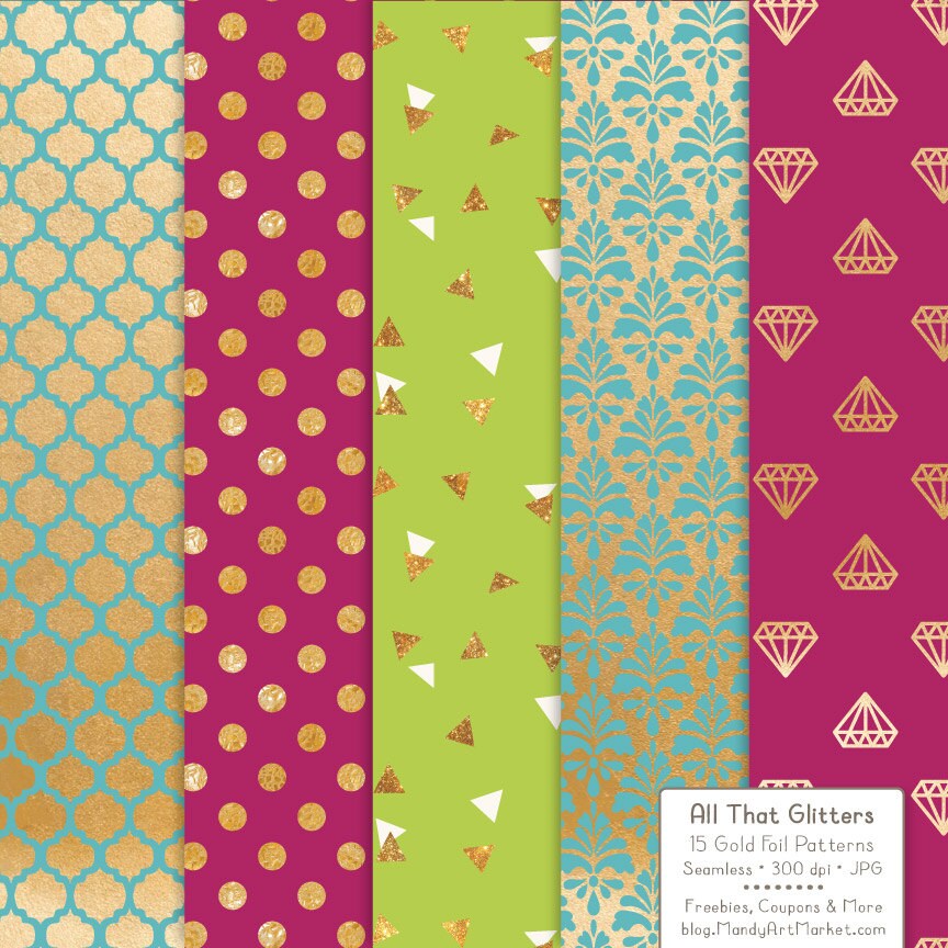 Celebrate Gold Foil Digital Papers in Bohemian - Party Patterns, Party ...