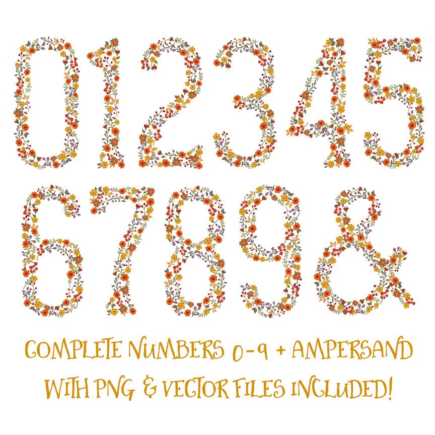 Premium Floral Numbers Clipart & Vectors in Autumn Autumn | Etsy