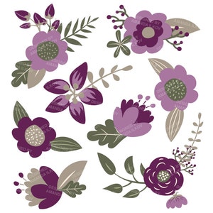 Premium Plum Floral Clipart & Flower Vectors - Plum Flowers, Vintage ...