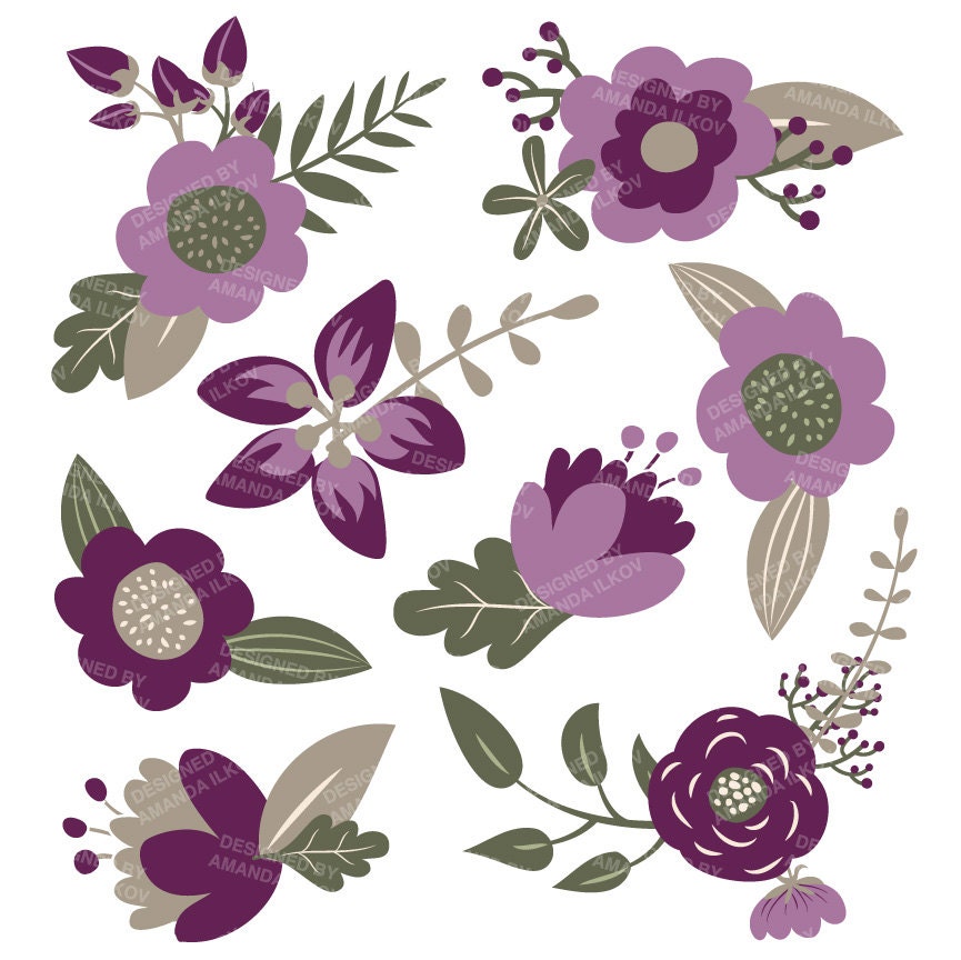 Premium Plum Floral Clipart & Flower Vectors Plum Flowers - Etsy
