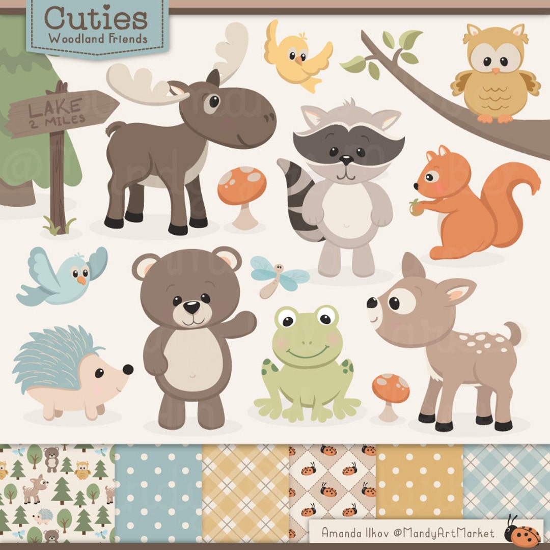 Cute Woodland Animals Clip Art & Papers Woodland Clipart, Forest Animal ...