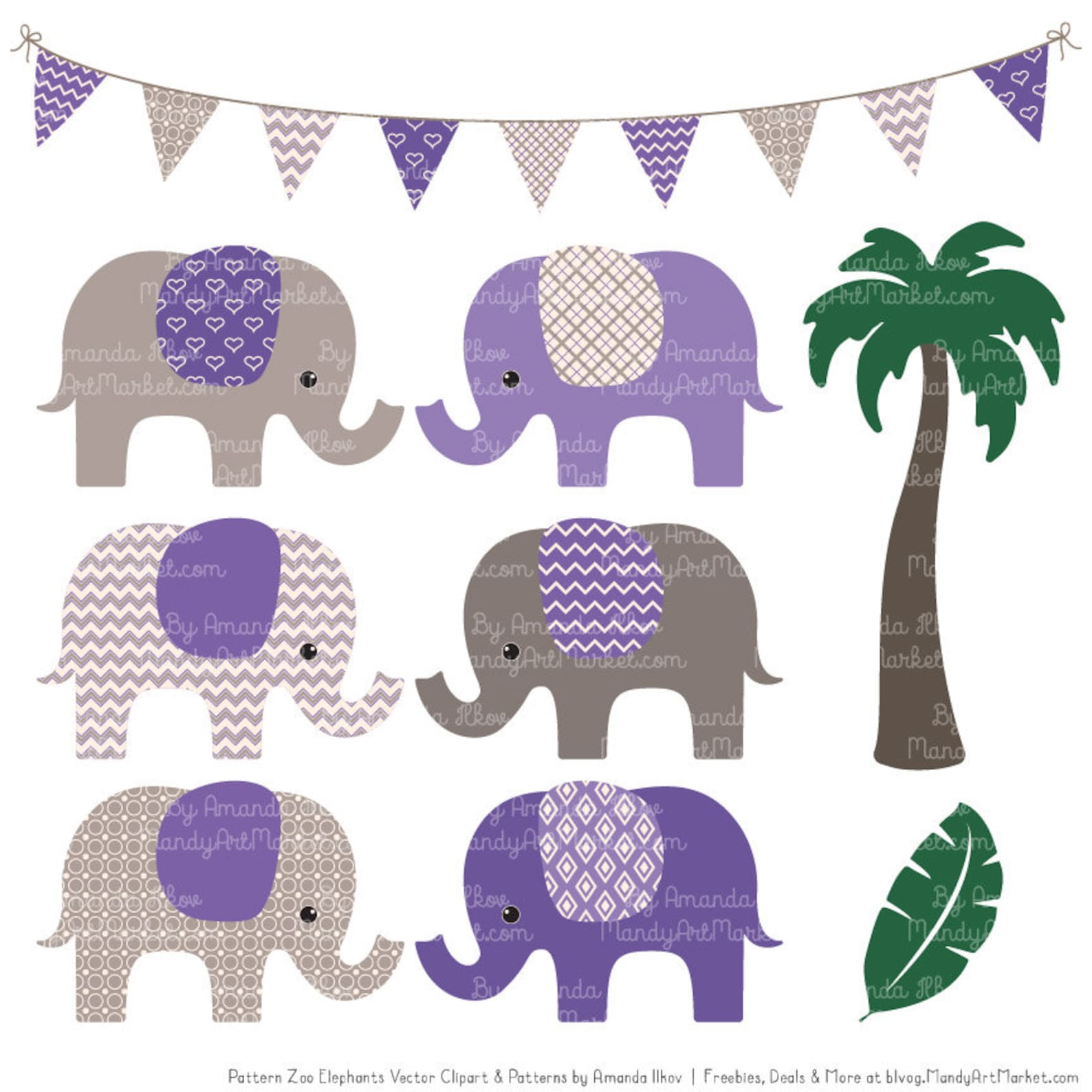 Patterned Purple Elephants Clipart and Digital Papers Purple - Etsy