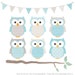 Patterned Soft Blue Owls Clipart and Digital Papers - Soft Blue Owl ...