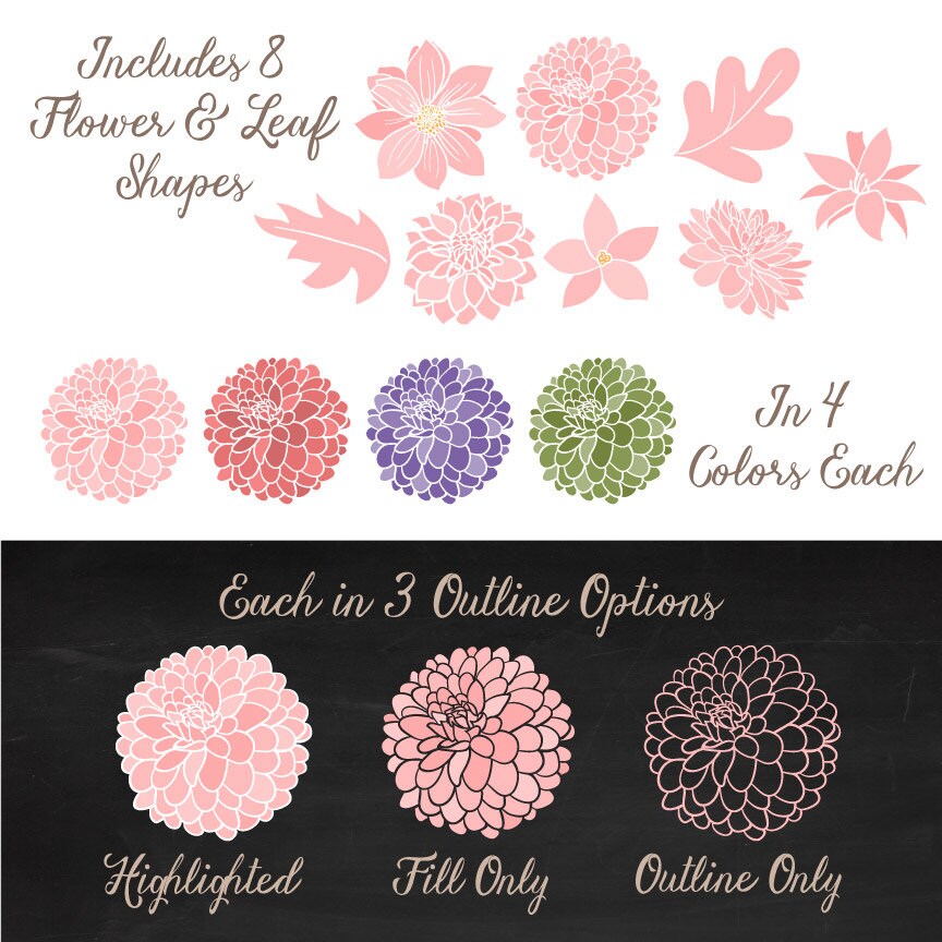 Lucy Dahlia Clipart & Vectors in Wildflowers Wild Flowers | Etsy